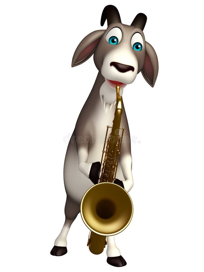 Cute Goat Cartoon Character with Saxophone Stock Illustration ...