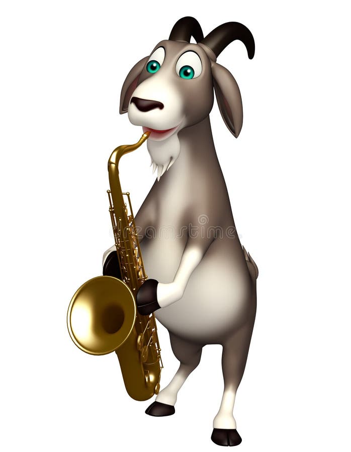 Cute Goat Cartoon Character with Saxophone Stock Illustration ...