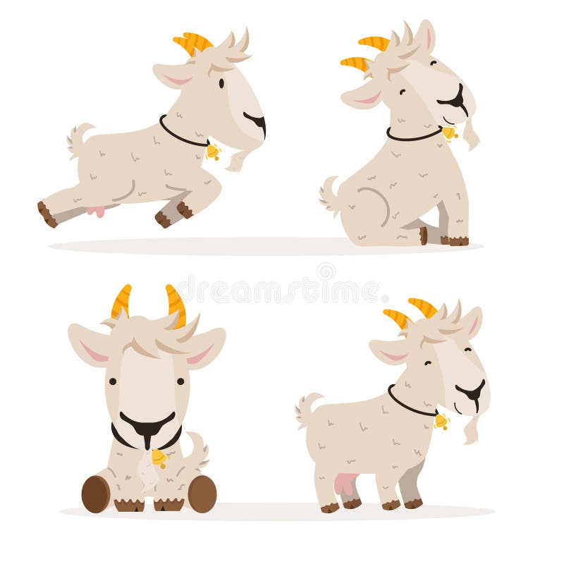 Cute Goat Cartoon Vector Set Stock Vector - Illustration of clip, bell ...