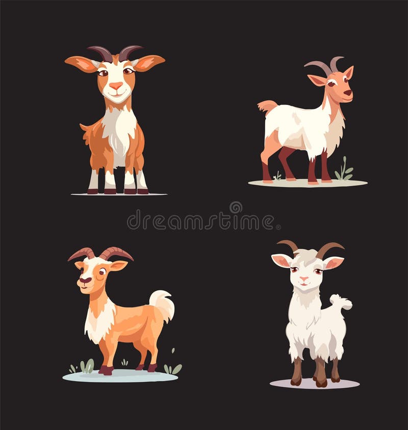Cute Goat Character Cartoon Set Vector Stock Vector - Illustration of ...