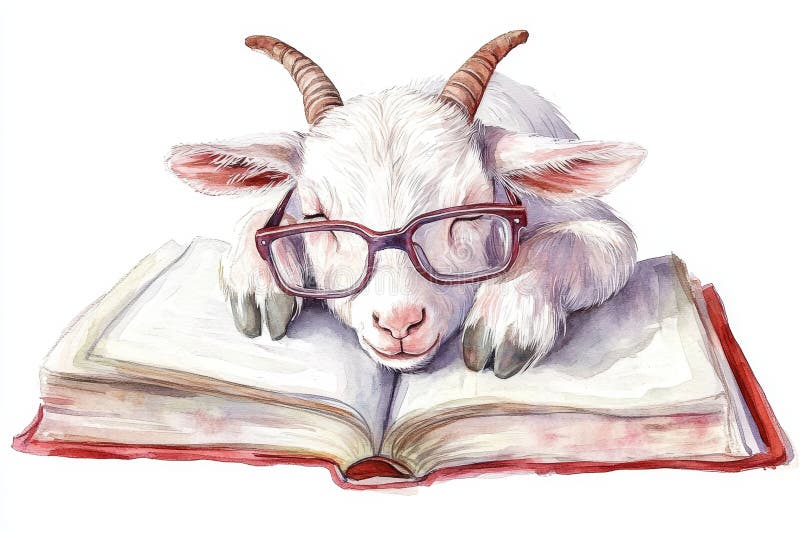 A Cute Goat Wearing Glasses is Sleeping on a Book Symbolizing Knowledge ...