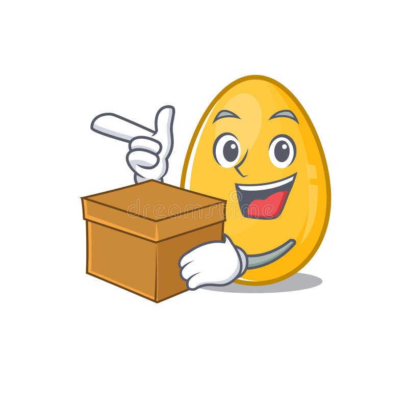 Cute Golden Egg Cartoon Character Having a Box Stock Vector ...