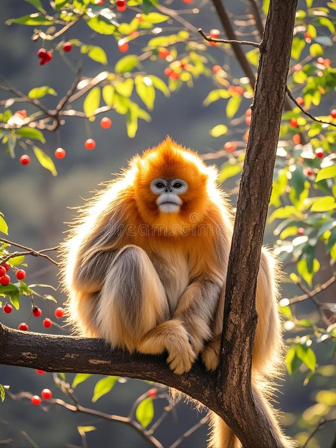 Cute Golden Monkeys in the Forest Stock Illustration - Illustration of ...