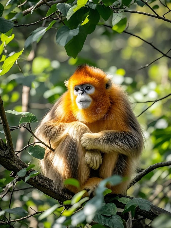 Cute Golden Monkeys in the Forest Stock Illustration - Illustration of squirrel, tree: 362317166