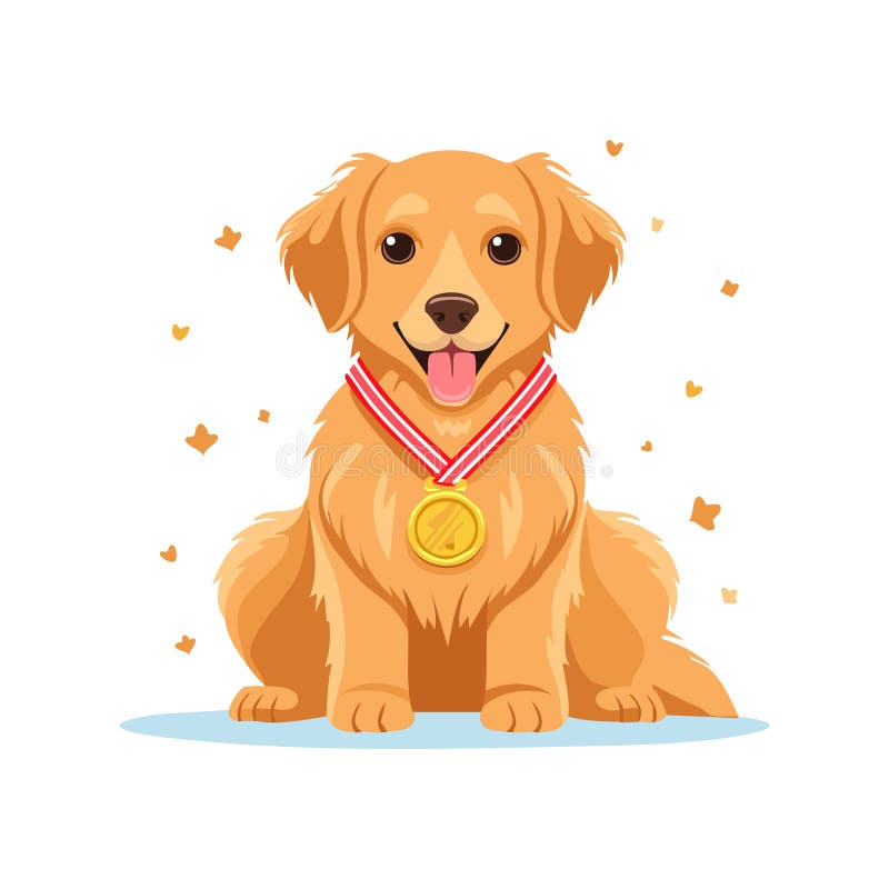 Cute Golden Retriever with Medal Stock Vector - Illustration of ...