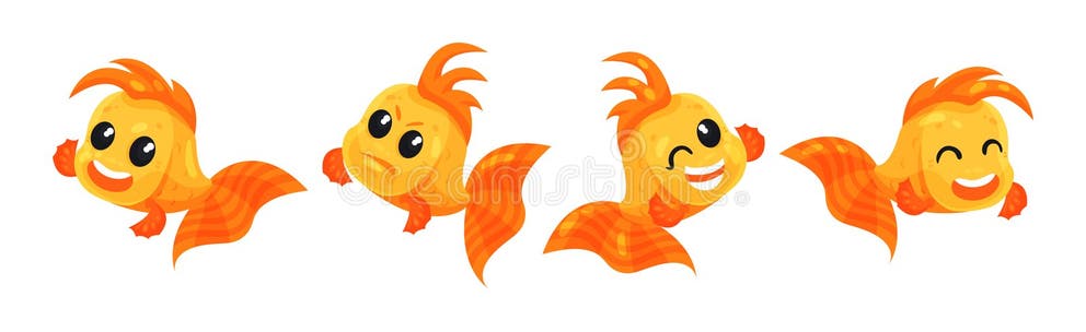 Cute Goldfish Character with Different Emotion Vector Set Stock Vector ...