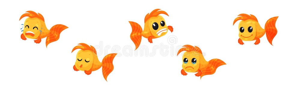 Cute Goldfish Character with Different Emotion Vector Set Stock Vector ...