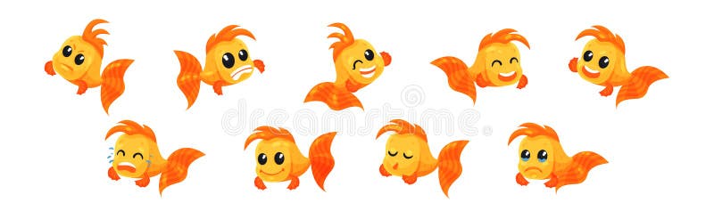 Cute Goldfish Character with Different Emotion Vector Set Stock Vector ...