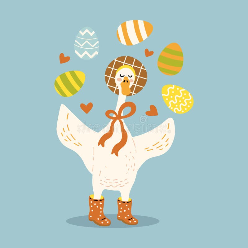 Cute Goose in Boots and Hat Juggling Easter Eggs Stock Vector ...