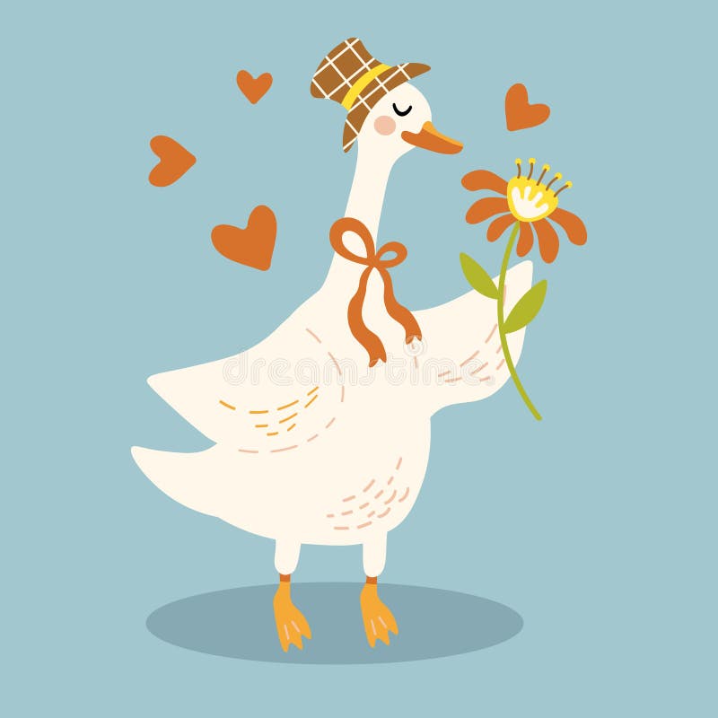 Cute Goose in Hat Holding Flower Spring Easter Stock Vector ...