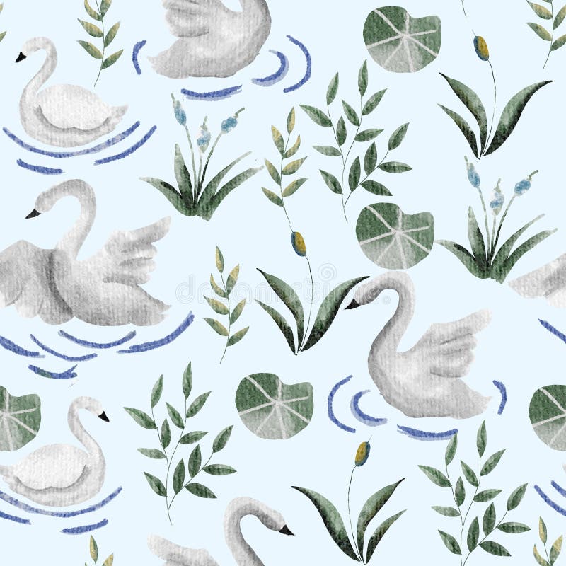 Cute Goose Watercolor Seamless Pattern Stock Illustration ...