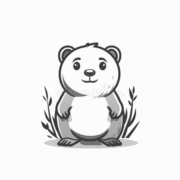 Cute Gopher Vector Logo Design in Simple Black and White Outline Stock ...