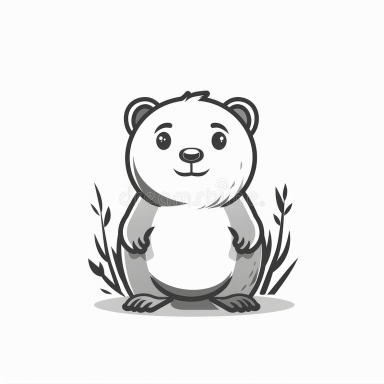 Cute Gopher Vector Logo Design in Simple Black and White Outline Stock ...