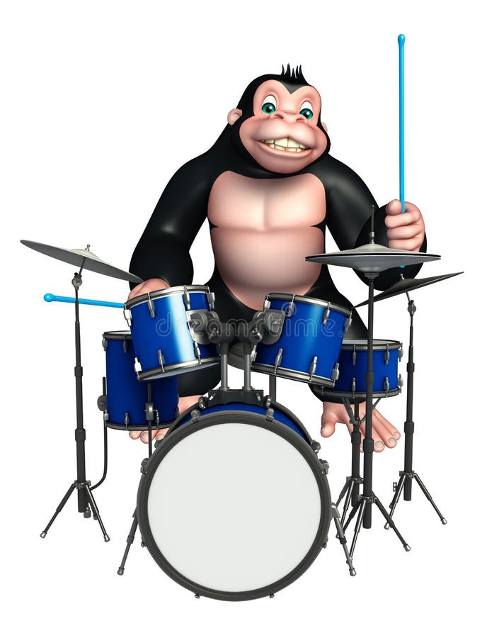 Cute Gorilla Cartoon Character with Drum Stock Illustration ...