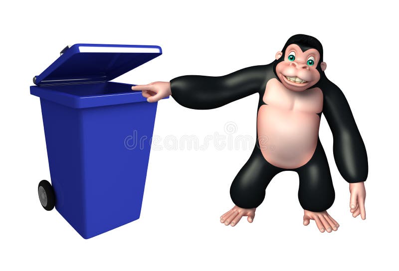 Cute Gorilla Cartoon Character with Dustbin Stock Illustration ...
