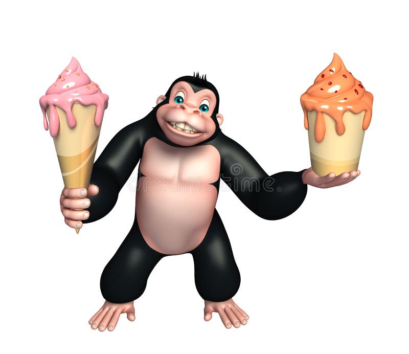 Cute Gorilla Cartoon Character with Ice Cream Stock Illustration ...