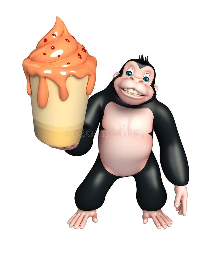 Cute Gorilla Cartoon Character with Ice Cream Stock Illustration ...