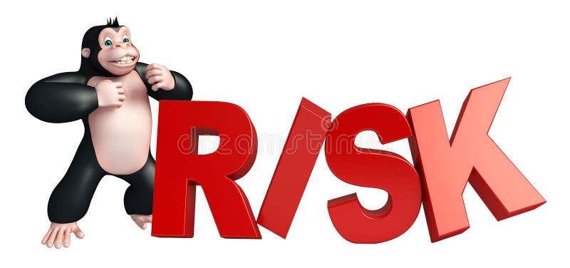 Cute Gorilla Cartoon Character with Risk Sign Stock Illustration ...