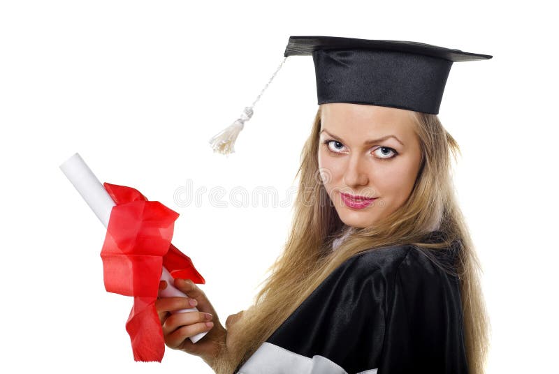 Cute Graduate with Certificate Stock Image - Image of people, happiness ...