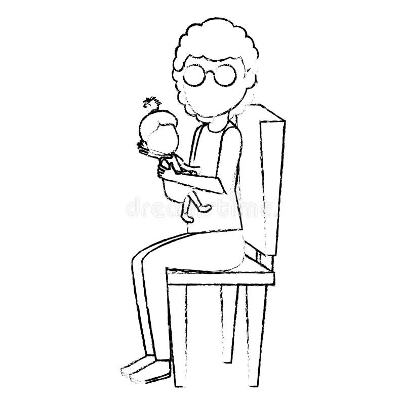 Cute Grandmother With Granddaughter In The Chair Stock Illustration