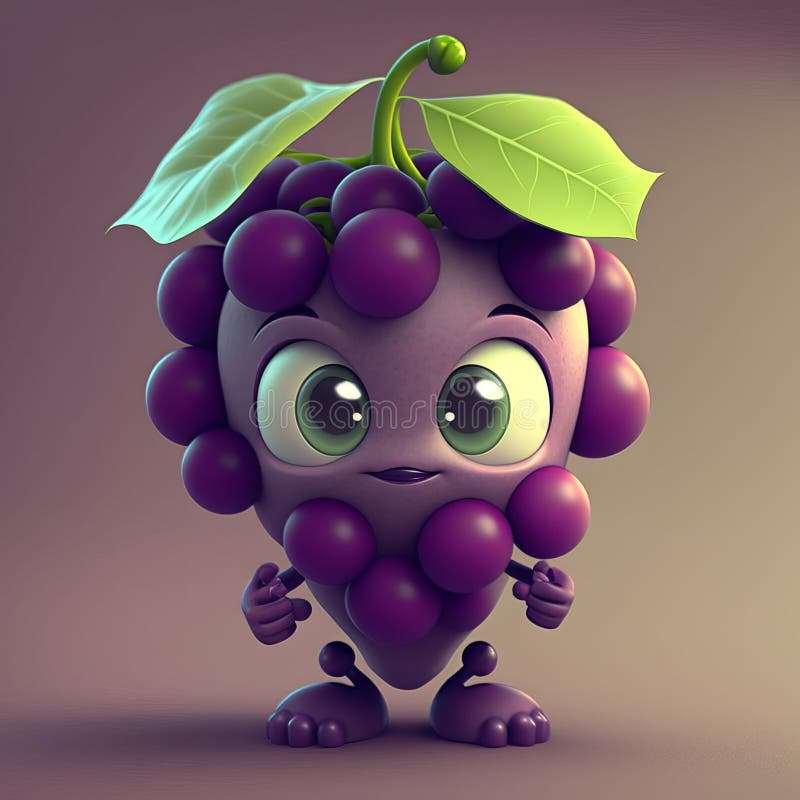 Cute Grape Character, Generative AI Stock Illustration - Illustration ...
