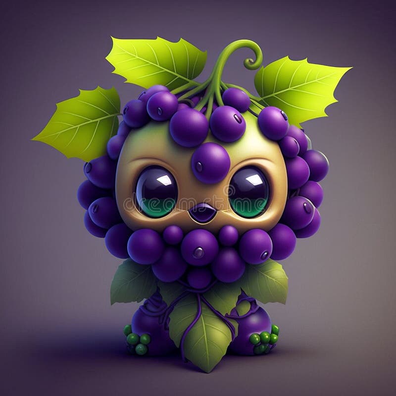 Cute Grape Character Illustration by Generative AI Stock Illustration ...