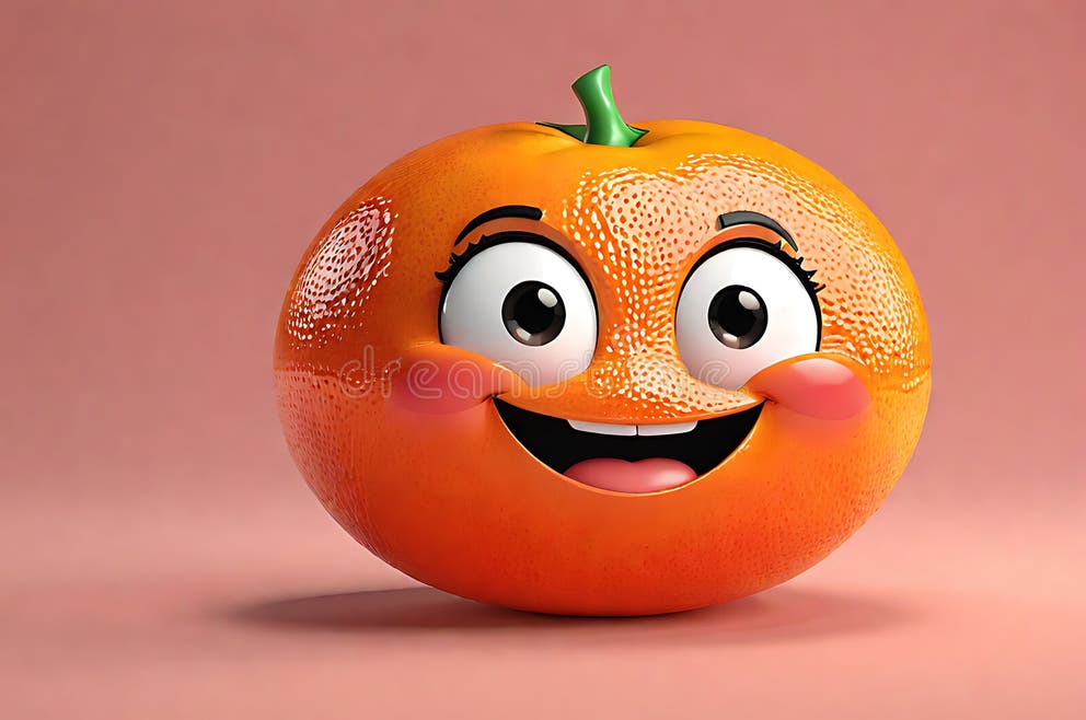 A Cute Grapefruit As a 3D Rendered Character Smiling Over Solid Color ...