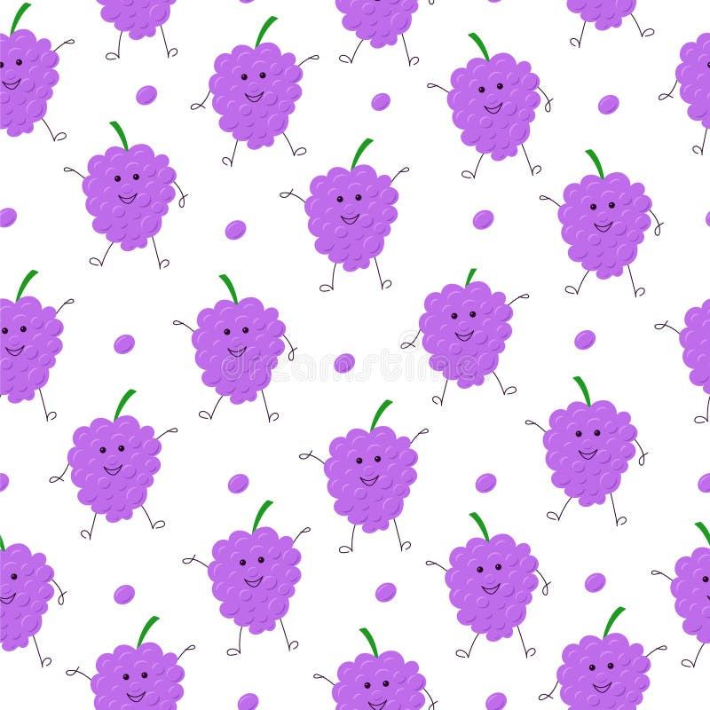 Grape Comic Characters Seamless Vector Pattern on White Background ...