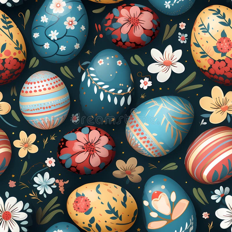 Colorful Easter Egg Drawing Illustration in Seamless Pattern Stock ...