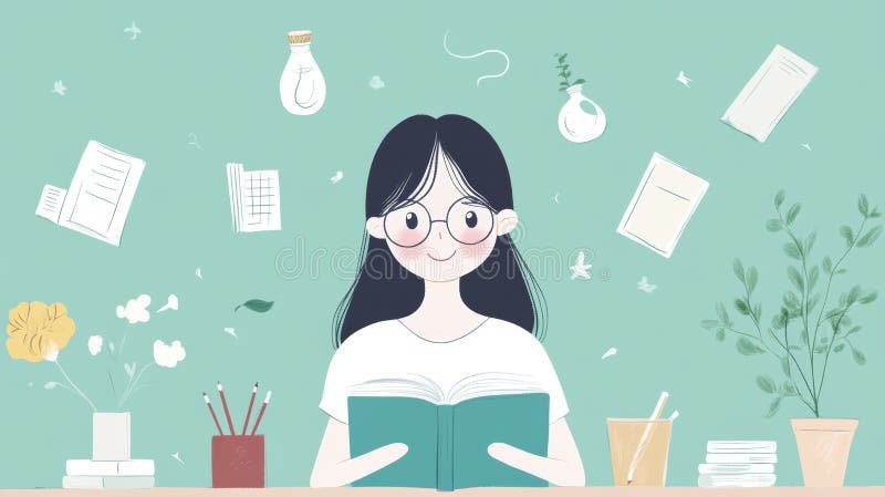 Cute Graphic Illustration of Things Associated with Studying Hard ...