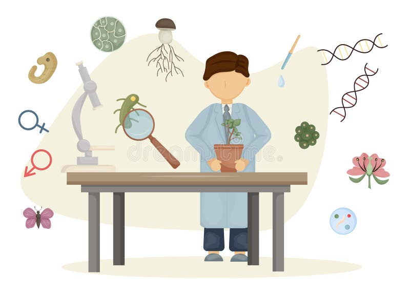 Cute Graphics Scientist Character is Doing Experiments with Biology ...