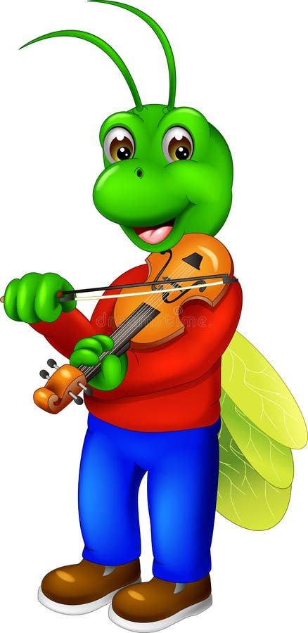 Cute Grasshopper Cartoon Play Violin with Smiling Stock Illustration ...