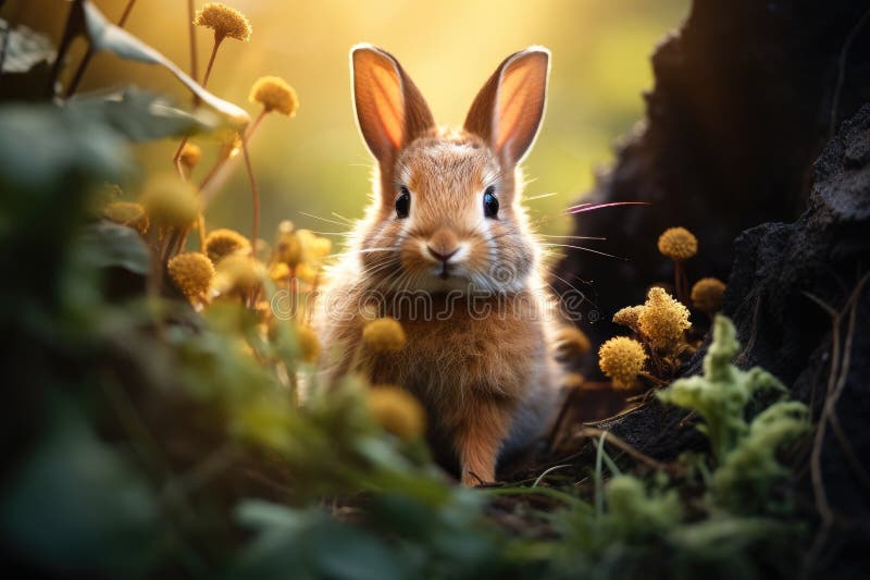 A Cute Bunny in a Fabulous Easter Forest Stock Photo - Image of green ...