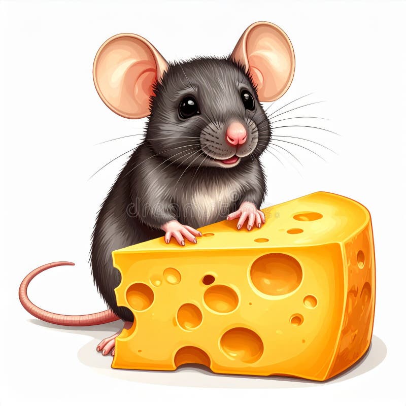 Cute Gray Cartoon Mouse with Yellow Cheese Wedge Stock Illustration - Illustration of yellow ...