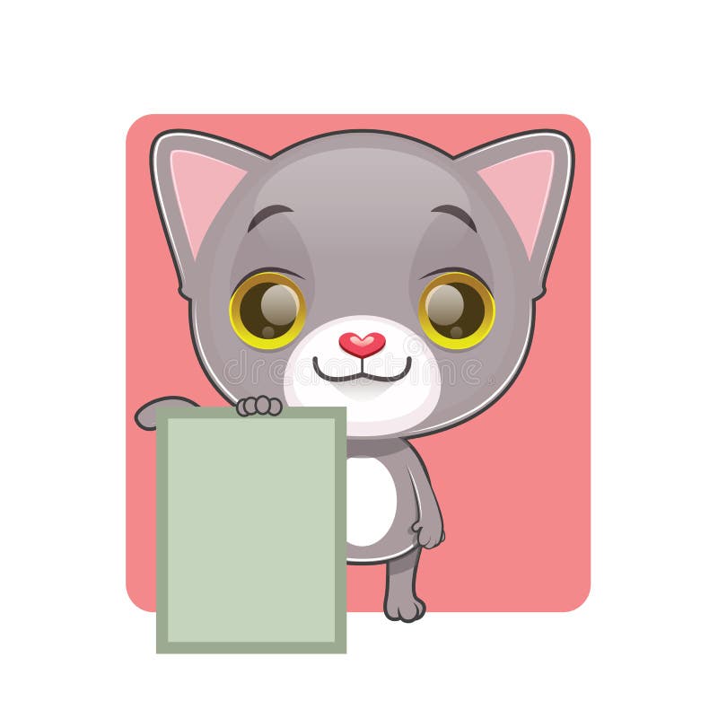 Cute Gray Cat Holding a Note Stock Vector - Illustration of domestic ...