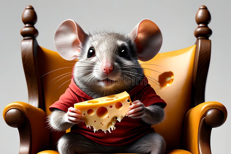 Cute Gray Mouse with Delicious Cheese Stock Illustration - Illustration ...