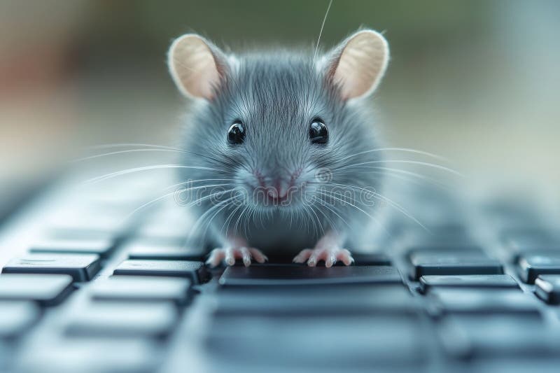 Cute Gray Mouse Exploring a Keyboard in a Cozy Indoor Setting during ...