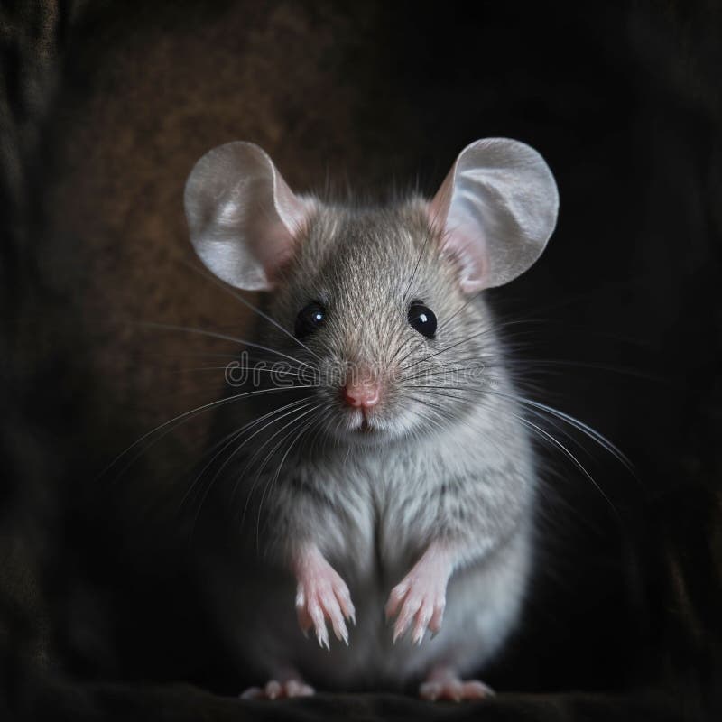 Cute Gray Mouse Standing on Its Hind Legs, Its Paws Raised in the Air ...
