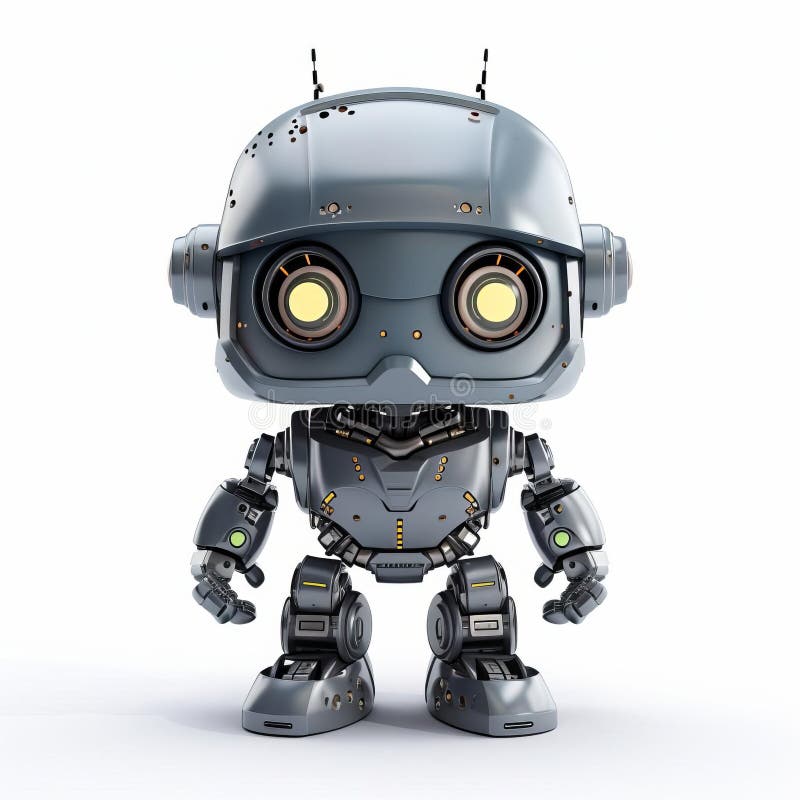 Cute Gray Robot with Distinctive Characters and Metallic Finish Stock ...