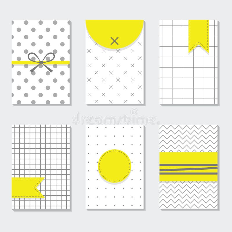 Cute Gray and White Trendy Patterns Cards Set with Yellow Labels Stock ...