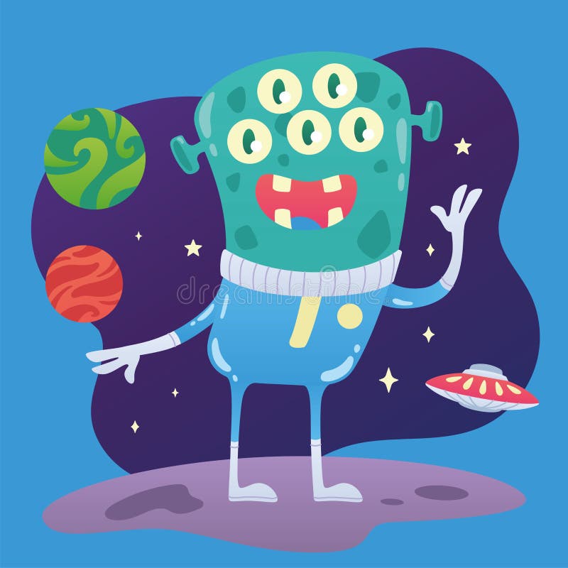 Cute Green Alien Character with 5 Eyes Vector Stock Vector ...