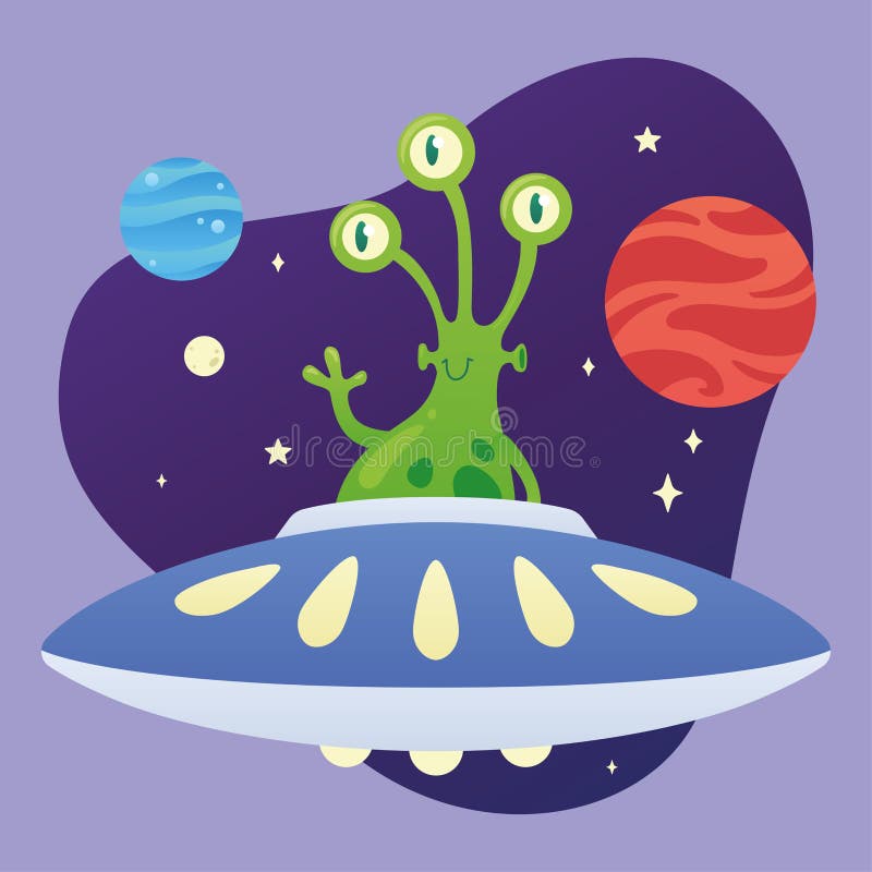 Cute Green Alien Character on a Ufo Vector Stock Vector - Illustration ...
