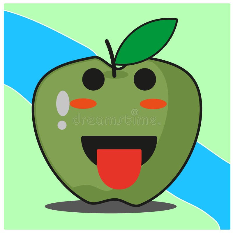 Cute Green Apple Fruit Cartoon Face Mascot Character Vector Design ...
