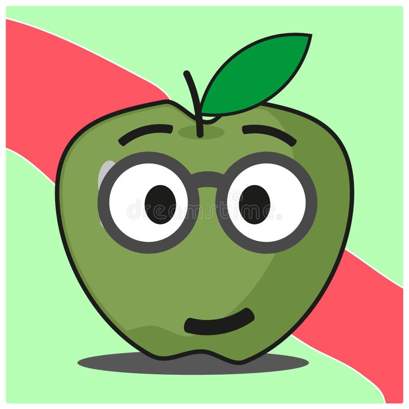Cute Green Apple Fruit Cartoon Face Mascot Character Vector Design ...