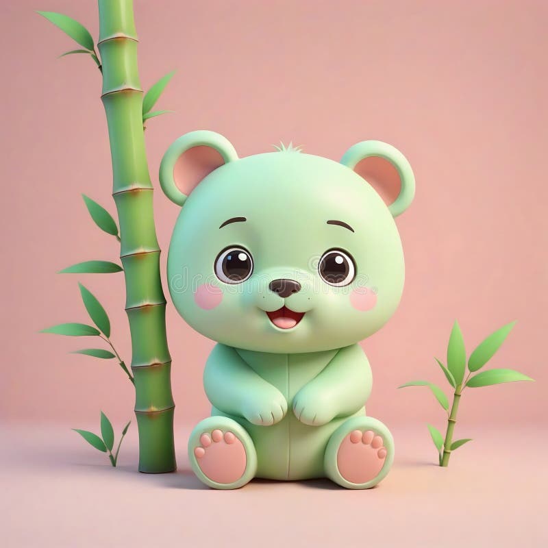 Cute Green Bear Sitting between Bamboo Stalks Stock Illustration ...