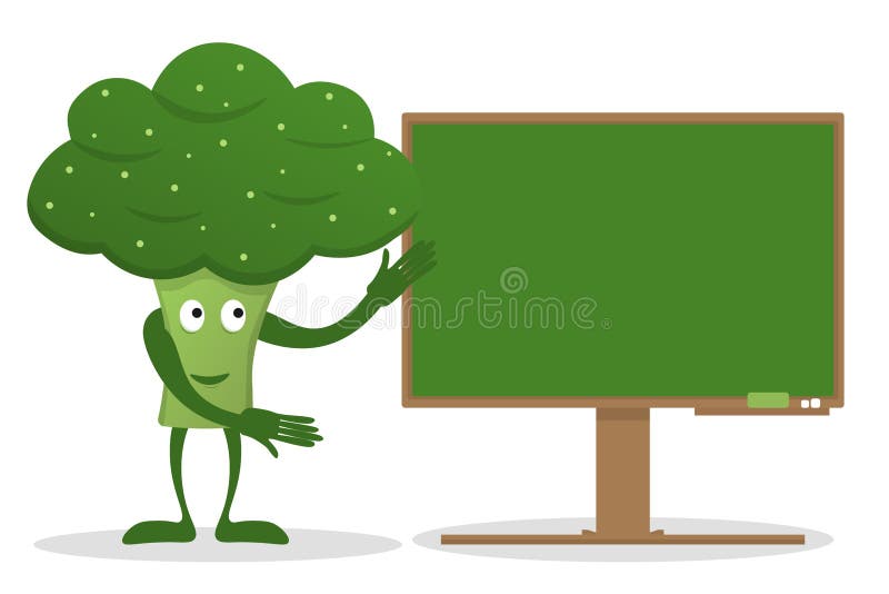 Cute Green Broccoli Cartoon Character with a Green Board. Vector ...