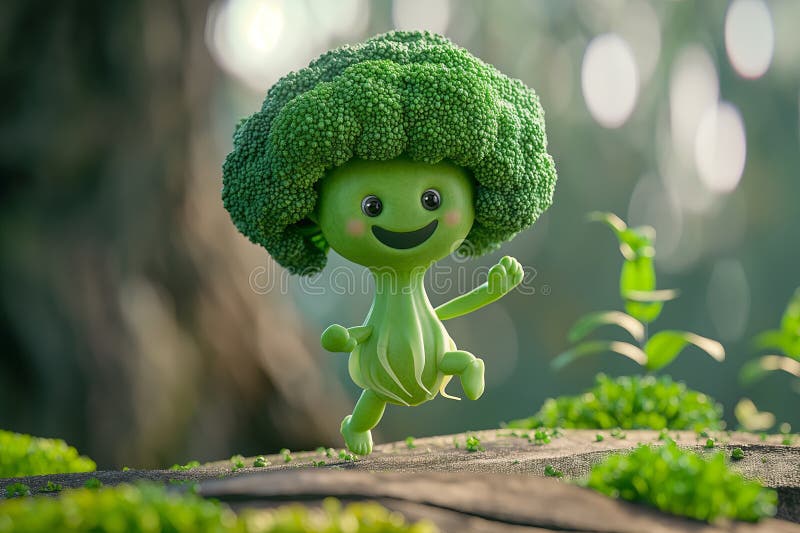 Cute Green Broccoli Character with Funny Face Stock Photo - Image of ...
