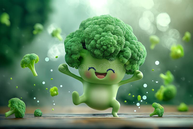 Cute Green Broccoli Character with Funny Face Stock Photo - Image of ...