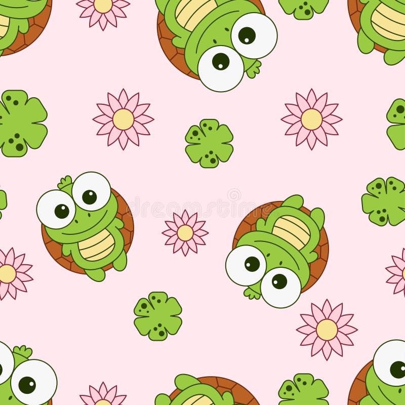 Cute, Green, Cartoon Characters Turtles , Animals Vector Seamless ...