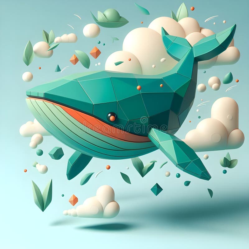 Cute Green Colored Animated Whale in Geometric Simple. Stock ...